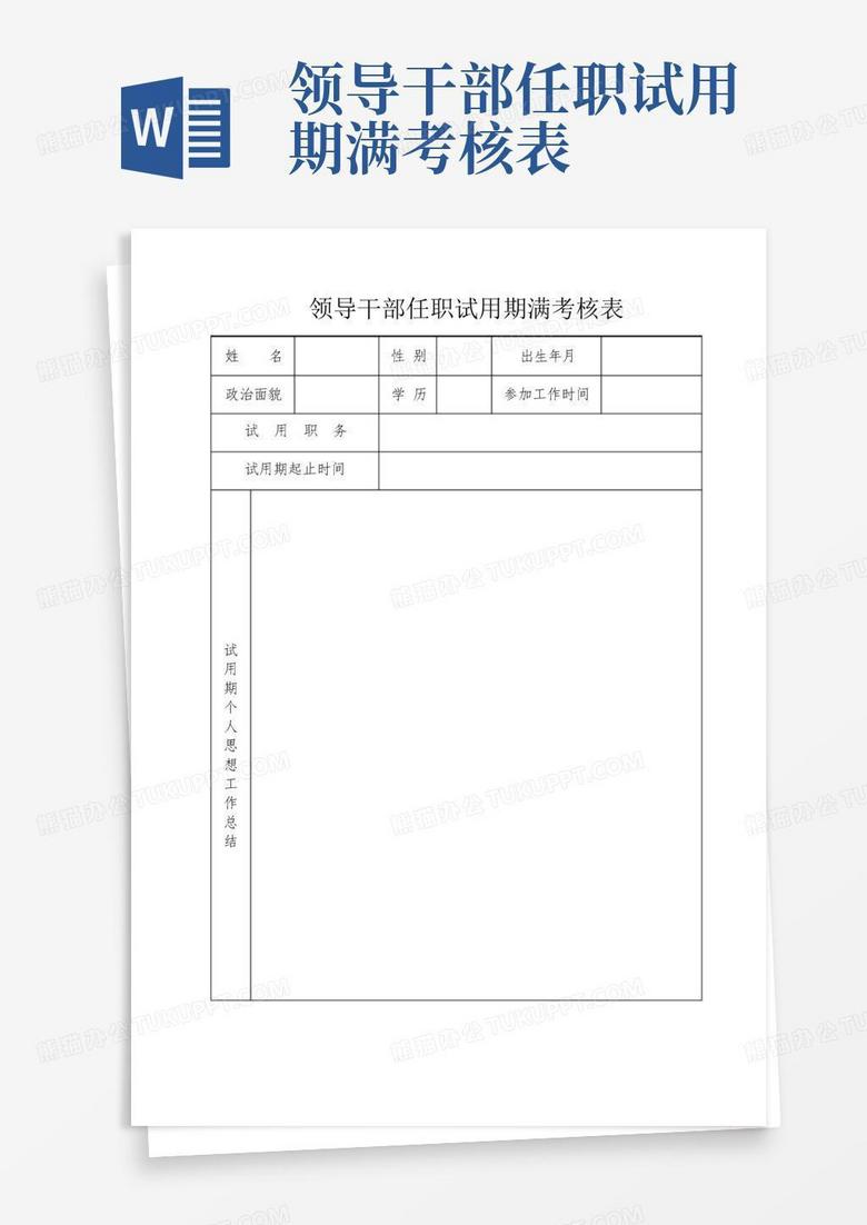 领导干部任职试用期满考核表 Word模板下载 编号qxvnrkny 熊猫办公