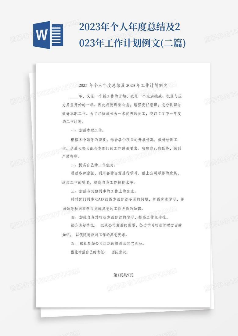 2023年个人年度总结及2023年工作计划例文 二篇 Word模板下载 编号qrwmgbra 熊猫办公