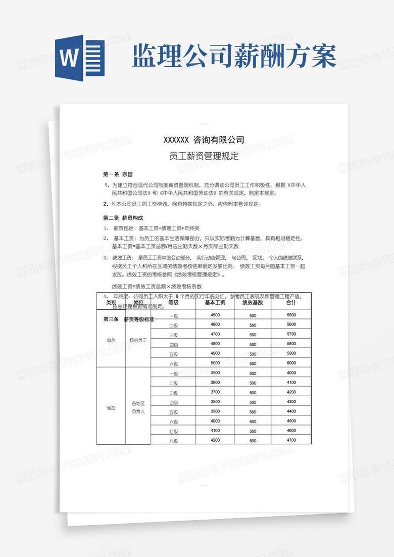 监理公司薪资管理规定Word模板下载 熊猫办公