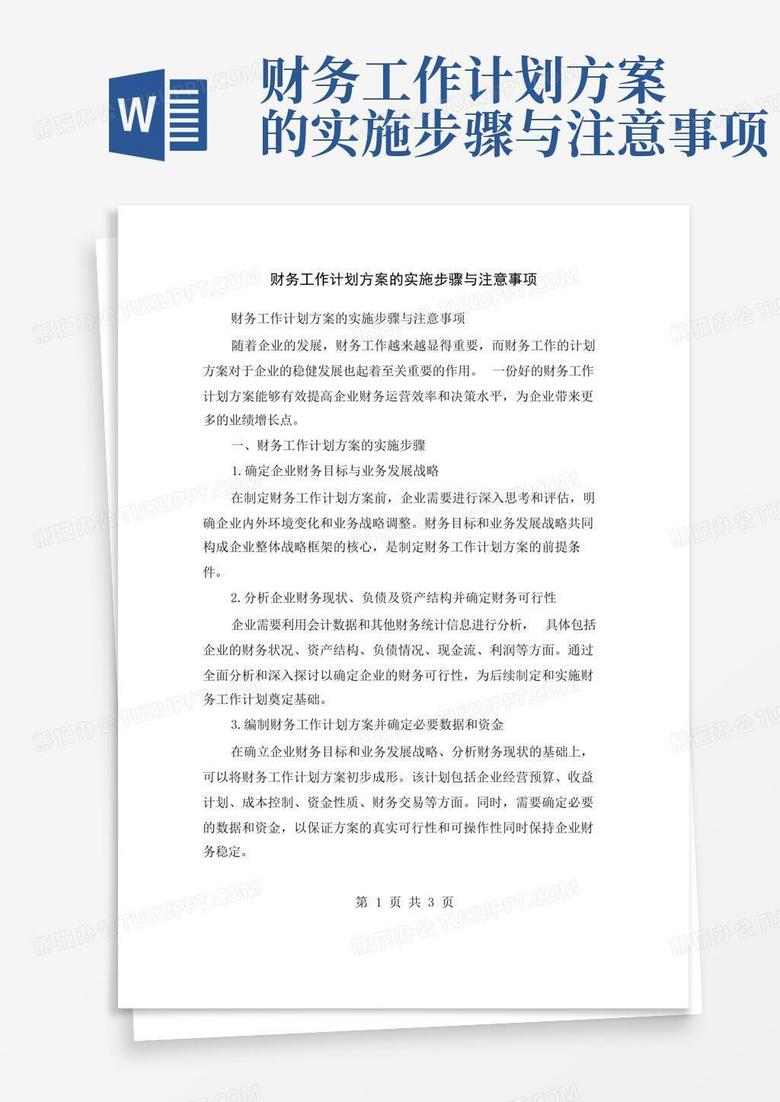 财务工作计划方案的实施步骤与注意事项Word模板下载 编号qeknajew 熊猫办公