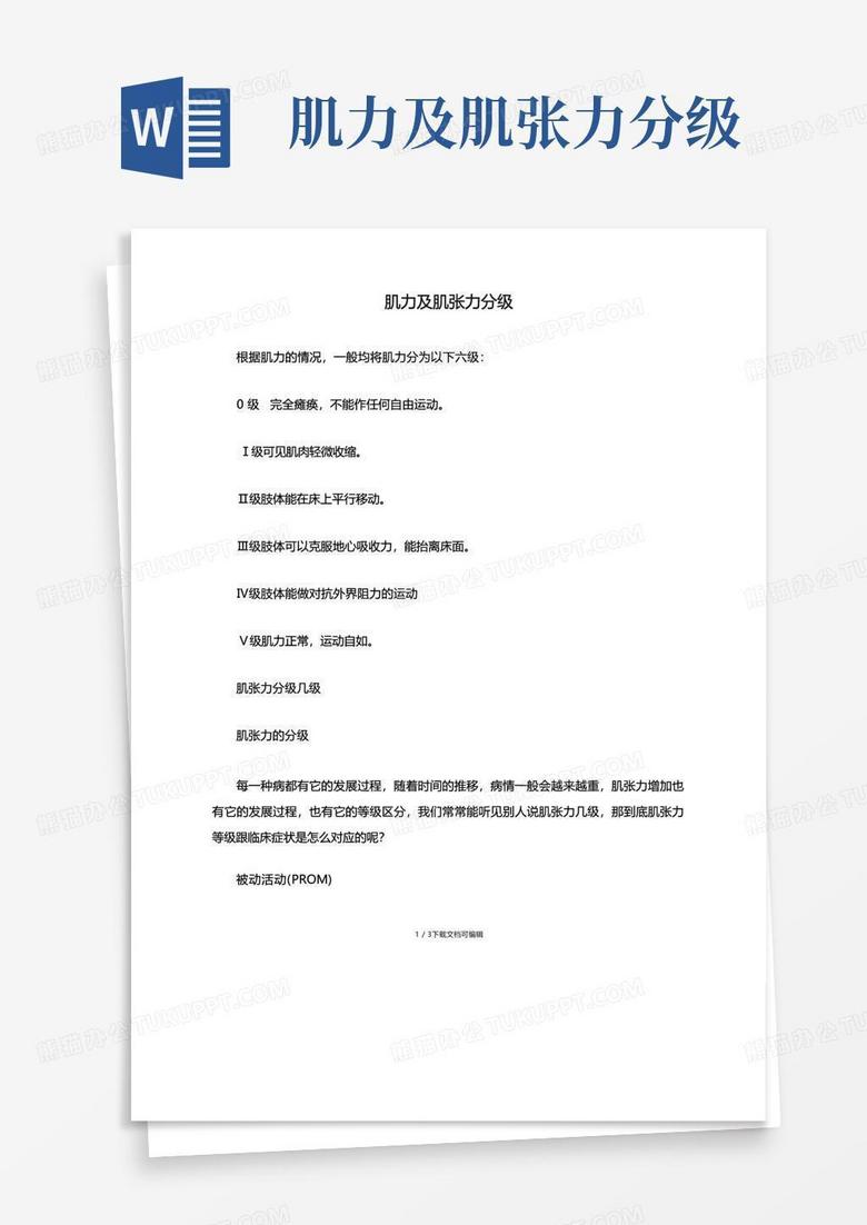 肌力及肌张力分级Word模板下载 编号qvwbkmew 熊猫办公
