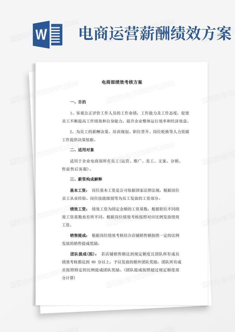 电商绩效考核方案完整版Word模板下载 熊猫办公