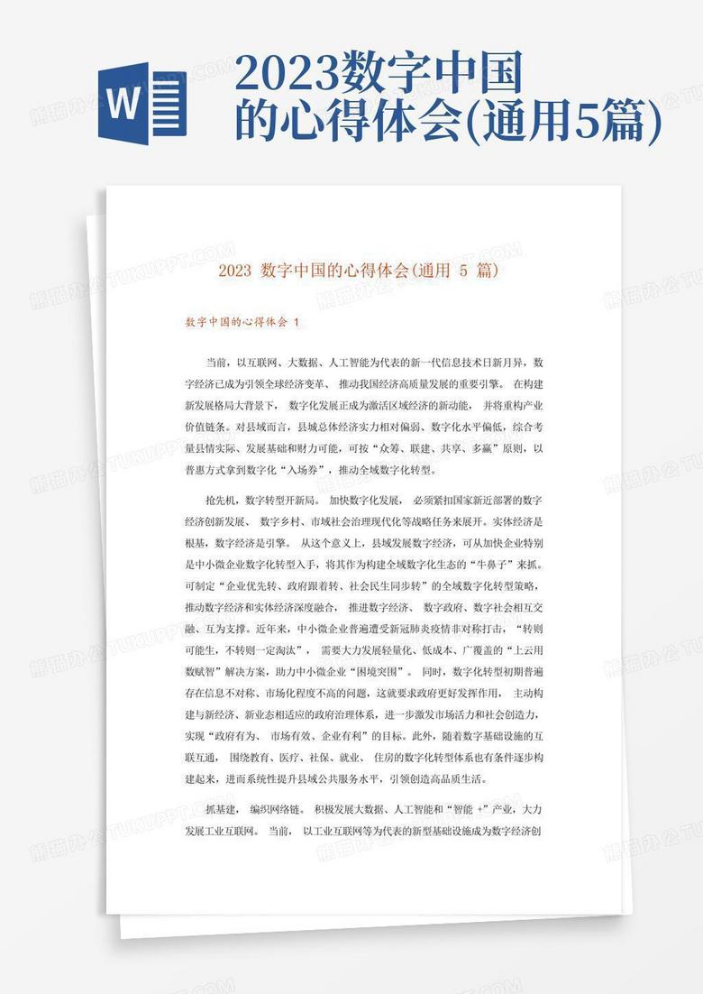 2023数字中国的心得体会 通用5篇 Word模板下载 编号qgjgmmyx 熊猫办公