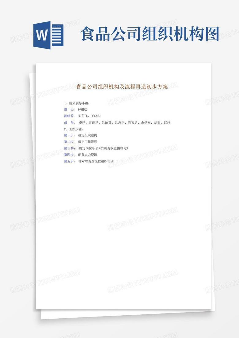 食品公司组织机构图 Word模板下载 编号lekoxnka 熊猫办公