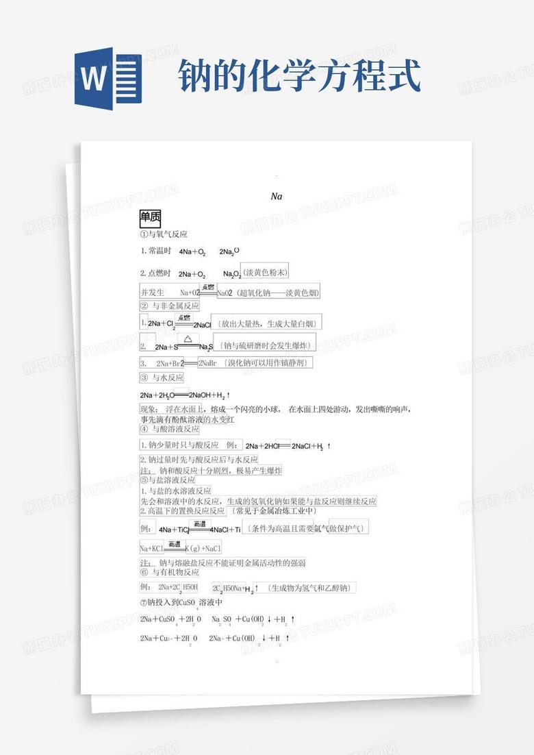钠的化学方程式Word模板下载 编号lmkjkgkn 熊猫办公