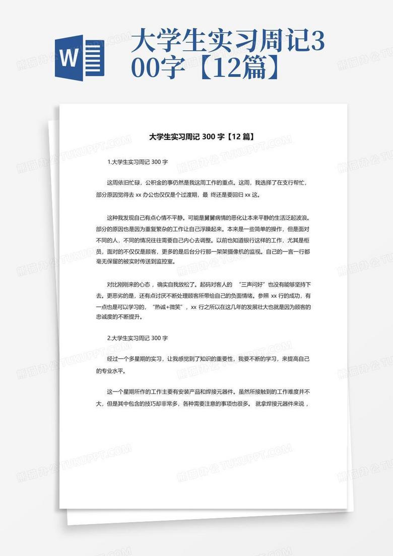 大学生实习周记300字12篇Word模板下载 编号lvwmonzr 熊猫办公
