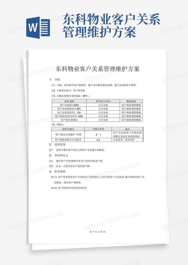 东科物业客户关系管理维护方案Word模板下载 编号lpwpvxwp 熊猫办公