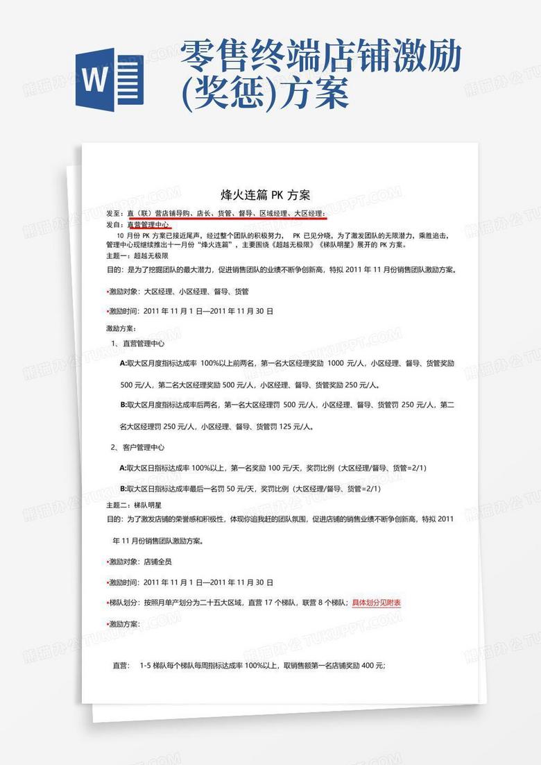 零售终端店铺激励 奖惩 方案Word模板下载 编号qmkoywmx 熊猫办公