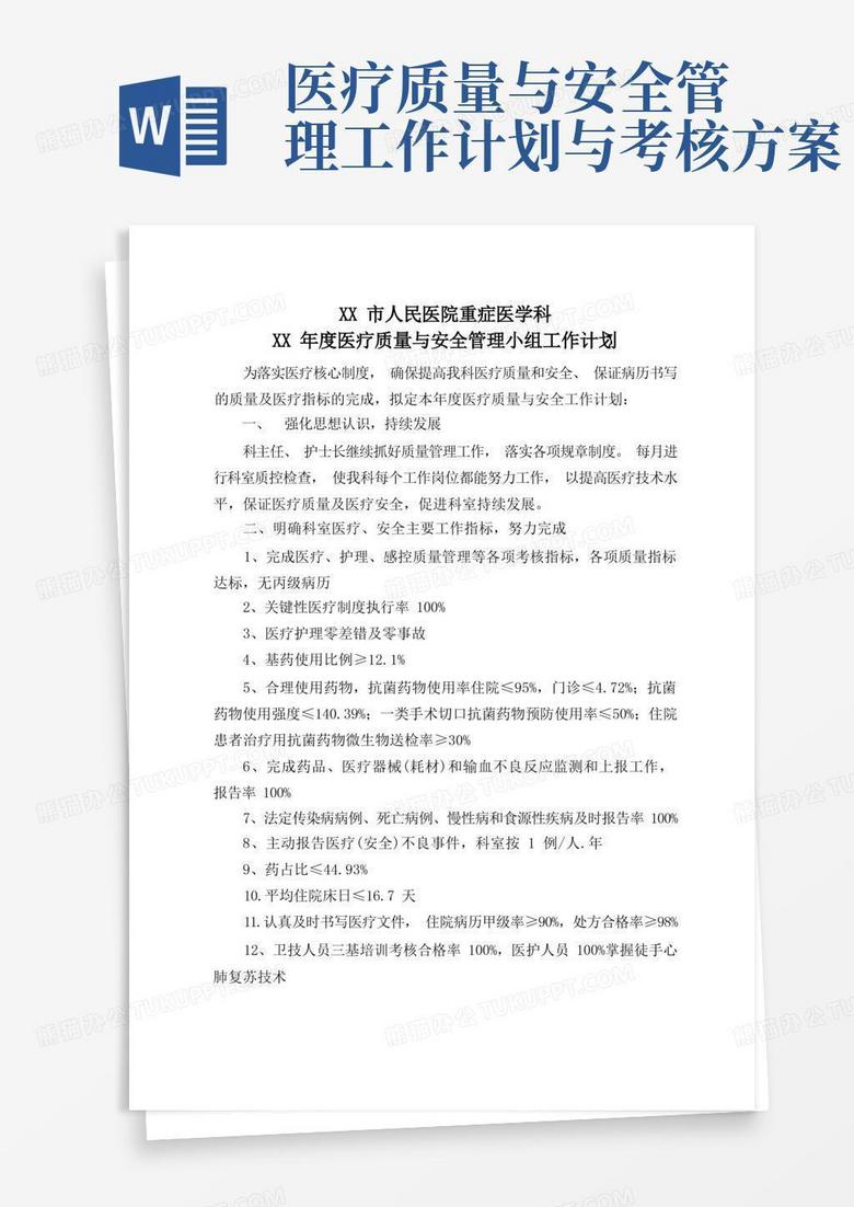 重症医学科质量与安全管理工作计划Word模板下载 编号qpagnzkl 熊猫办公