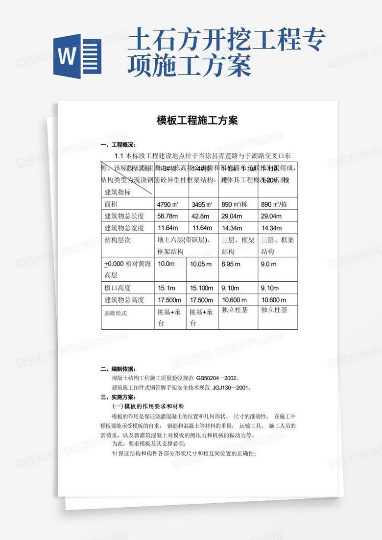 工程施工方案Word模板下载 编号lpakdjbq 熊猫办公