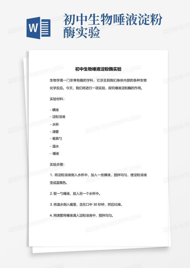 初中生物唾液淀粉酶实验Word模板下载 编号lwevenmd 熊猫办公