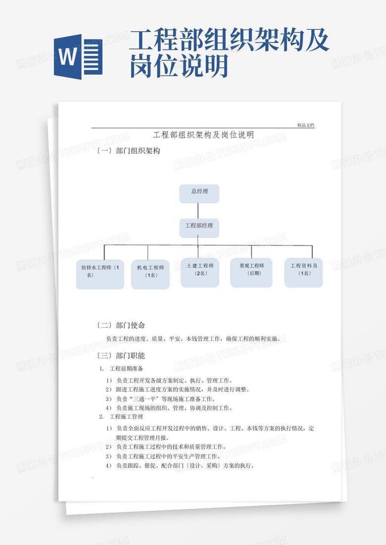 工程部组织架构及岗位说明 Word模板下载 编号lnxwdjrp 熊猫办公