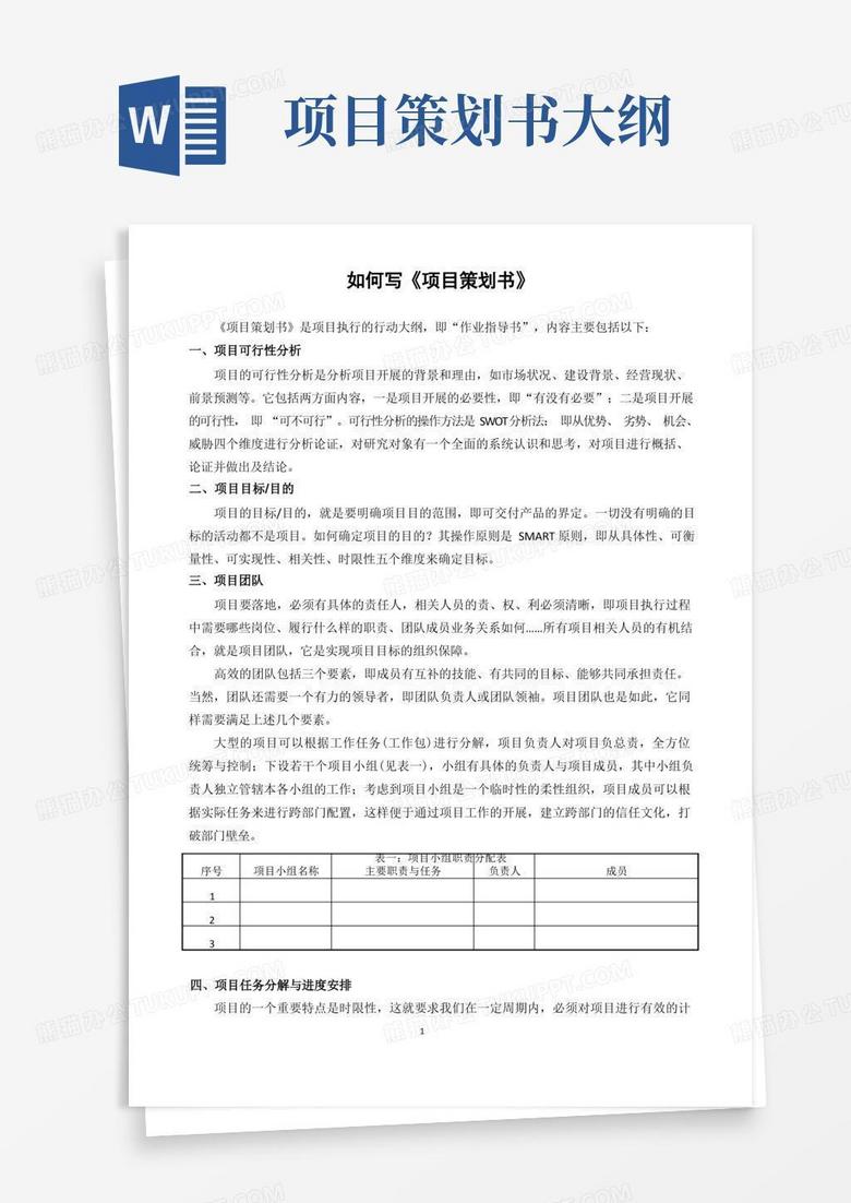 完整版 如何写项目策划书Word模板下载 熊猫办公