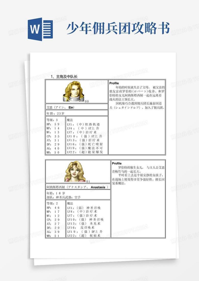 少年佣兵团攻略书Word模板下载 编号qvzpnvry 熊猫办公