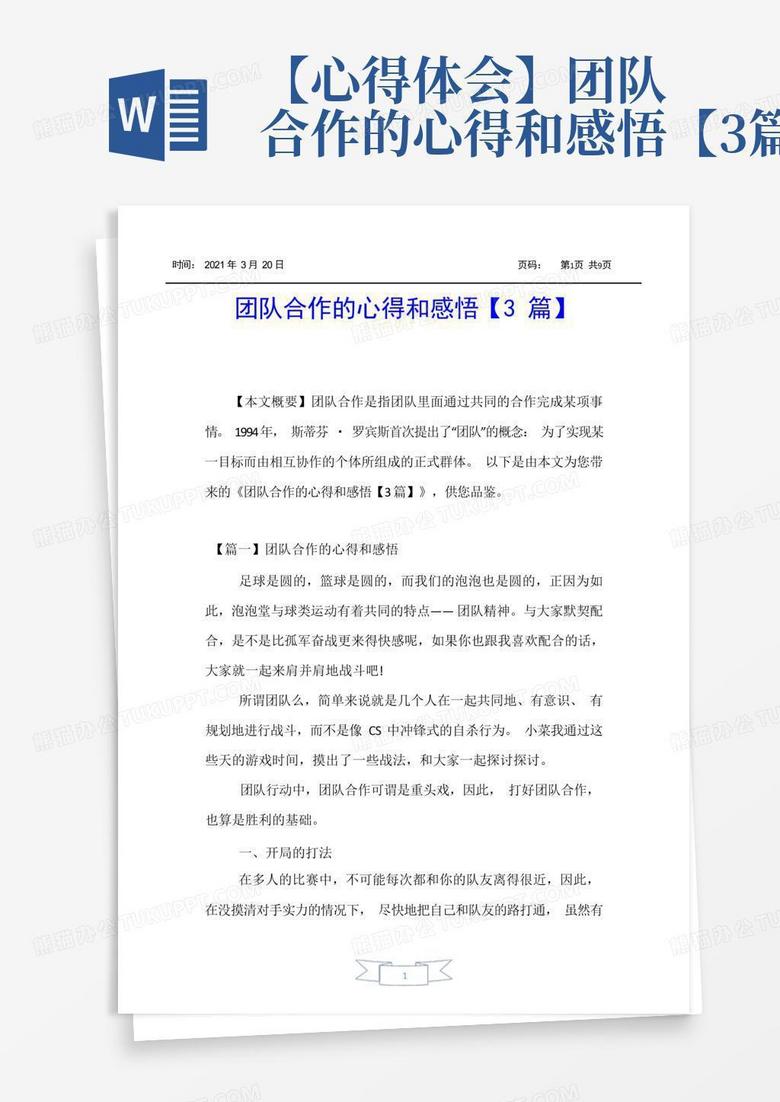 心得体会团队合作的心得和感悟3篇 Word模板下载 编号qxvenwgd 熊猫办公