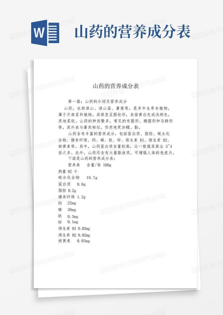 山药的营养成分表Word模板下载 编号lpwmkdjp 熊猫办公