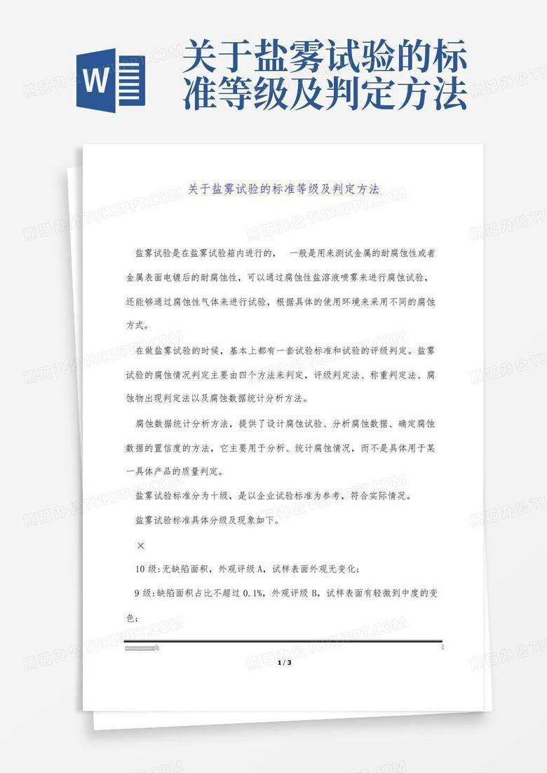 关于盐雾试验的标准等级及判定方法Word模板下载 编号lekmeajz 熊猫办公