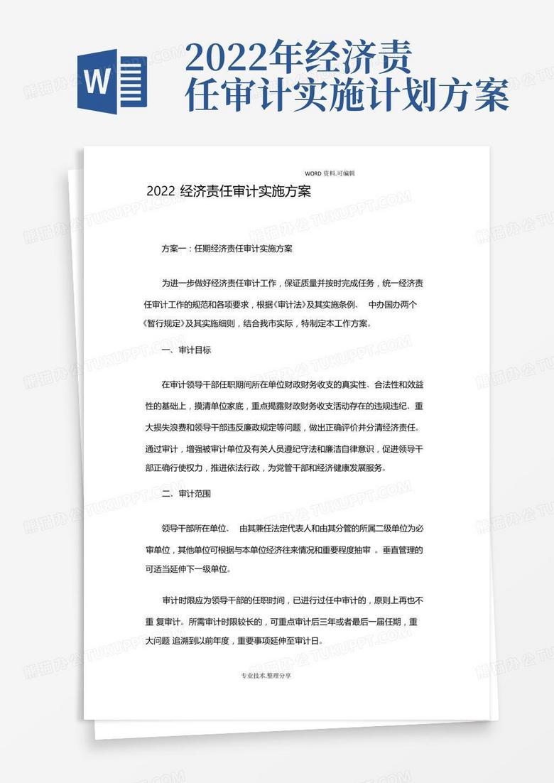 2022年经济责任审计实施计划方案Word模板下载 编号lmkbgark 熊猫办公