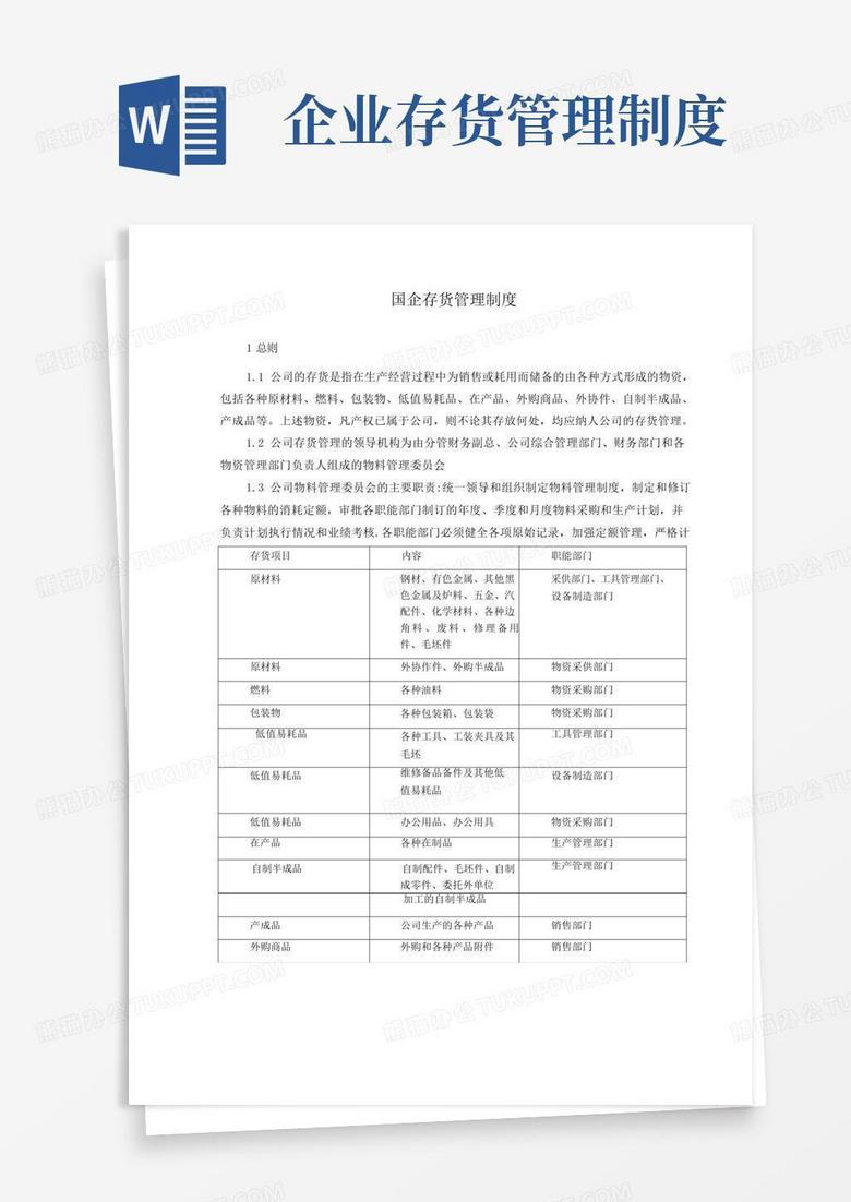 国企存货管理制度Word模板下载 编号ljkjejgq 熊猫办公