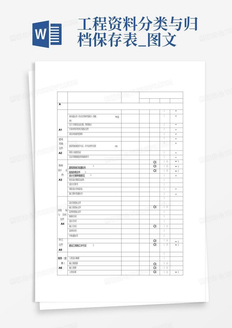 工程资料分类与归档保存表 图文Word模板下载 编号lkmoekyp 熊猫办公