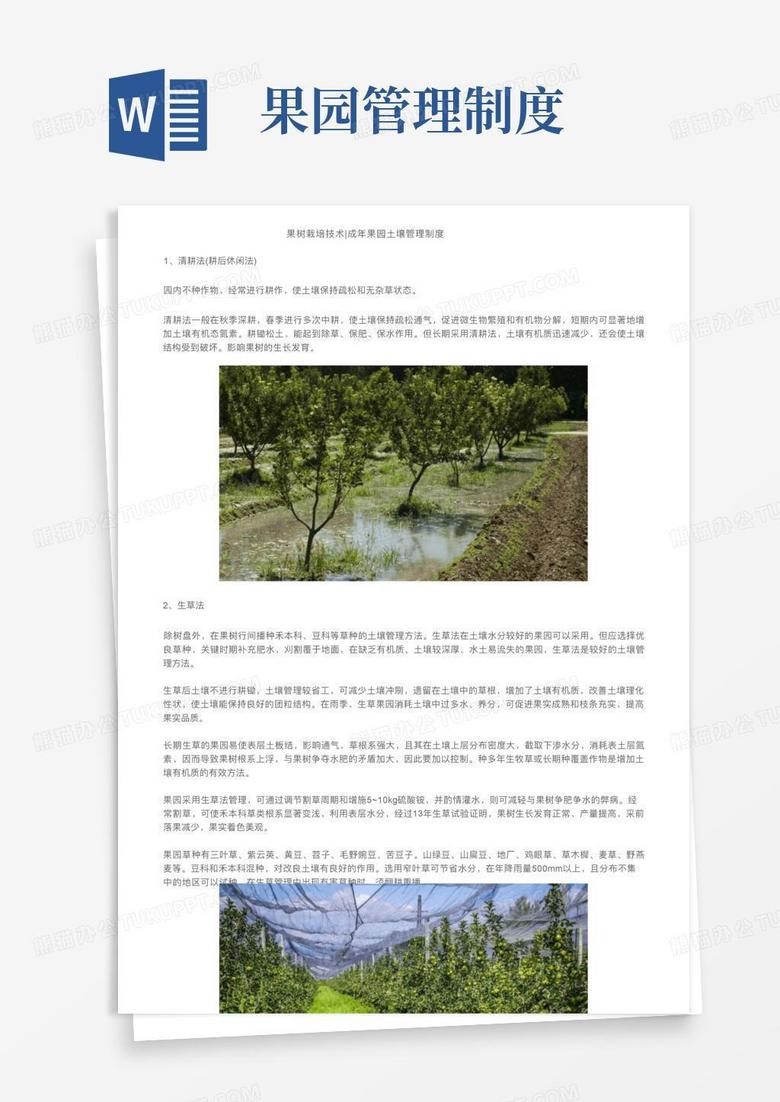 果树栽培技术成年果园土壤管理制度Word模板下载 熊猫办公