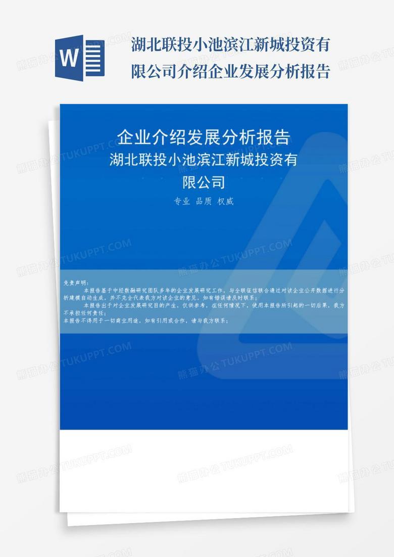 湖北联投小池滨江新城投资有限公司介绍企业发展分析报告Word模板下载 编号qkmwagzo 熊猫办公