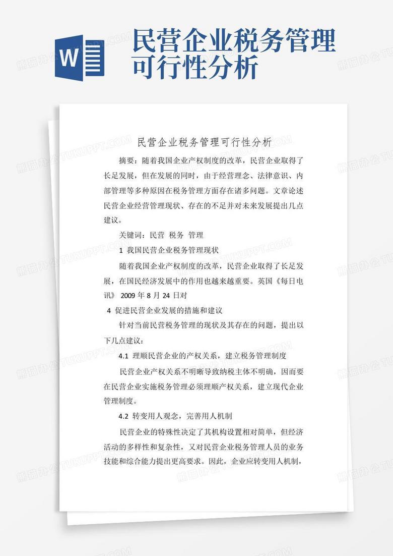 民营企业税务管理可行性分析Word模板下载 编号lmzakwkm 熊猫办公