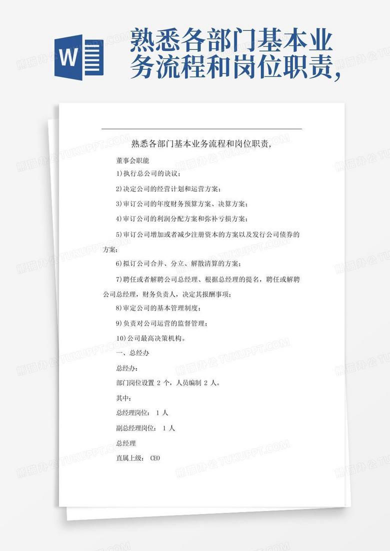 熟悉各部门基本业务流程和岗位职责 Word模板下载 编号lpkxkond 熊猫办公