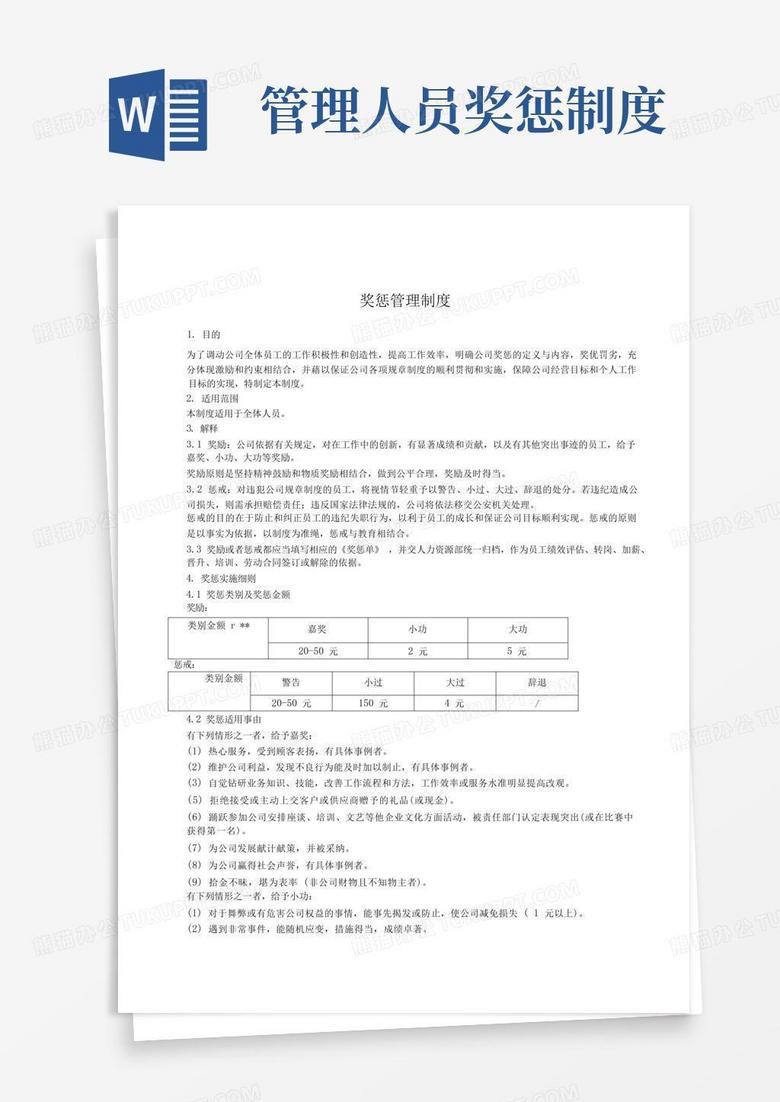 奖惩管理制度Word模板下载 编号lzydkgmq 熊猫办公