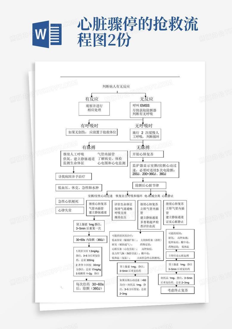 心脏骤停的抢救流程图2份Word模板下载 编号qjjyvvxy 熊猫办公