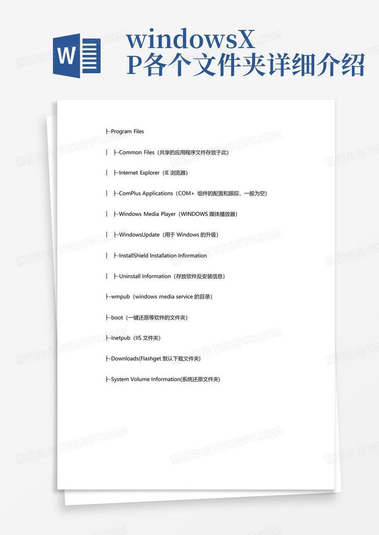 windowsxp各个文件夹详细介绍Word模板下载 编号ljjnznvd 熊猫办公