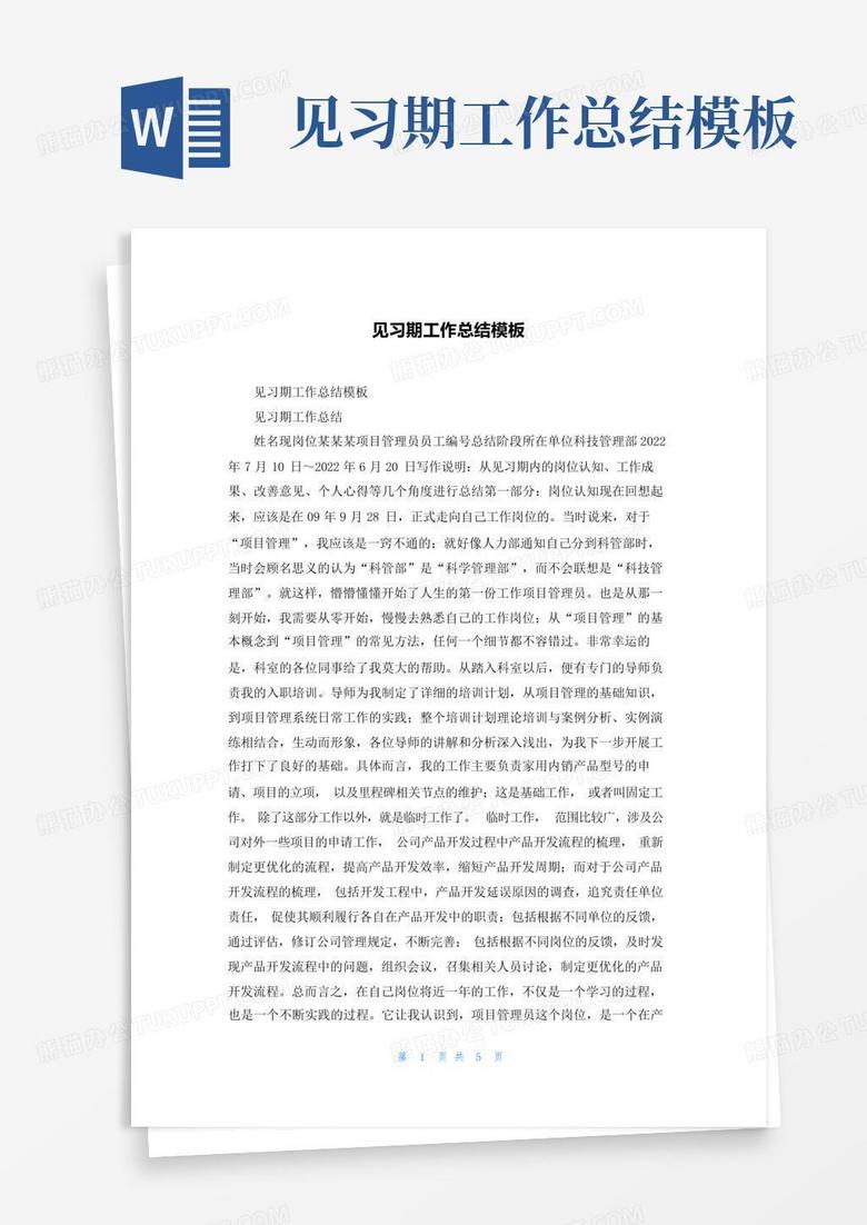 见习期工作总结Word模板下载 编号lbykovgk 熊猫办公