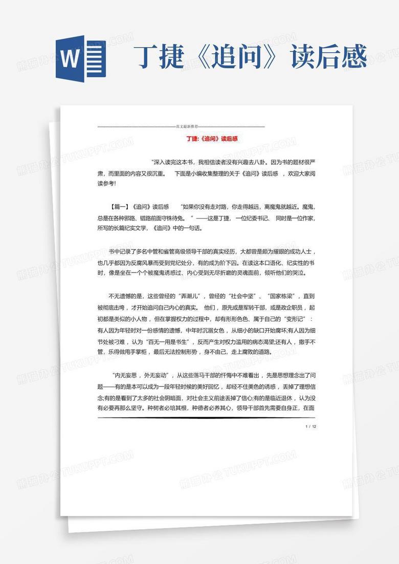 丁捷 追问读后感 Word模板下载 编号lbrpaado 熊猫办公