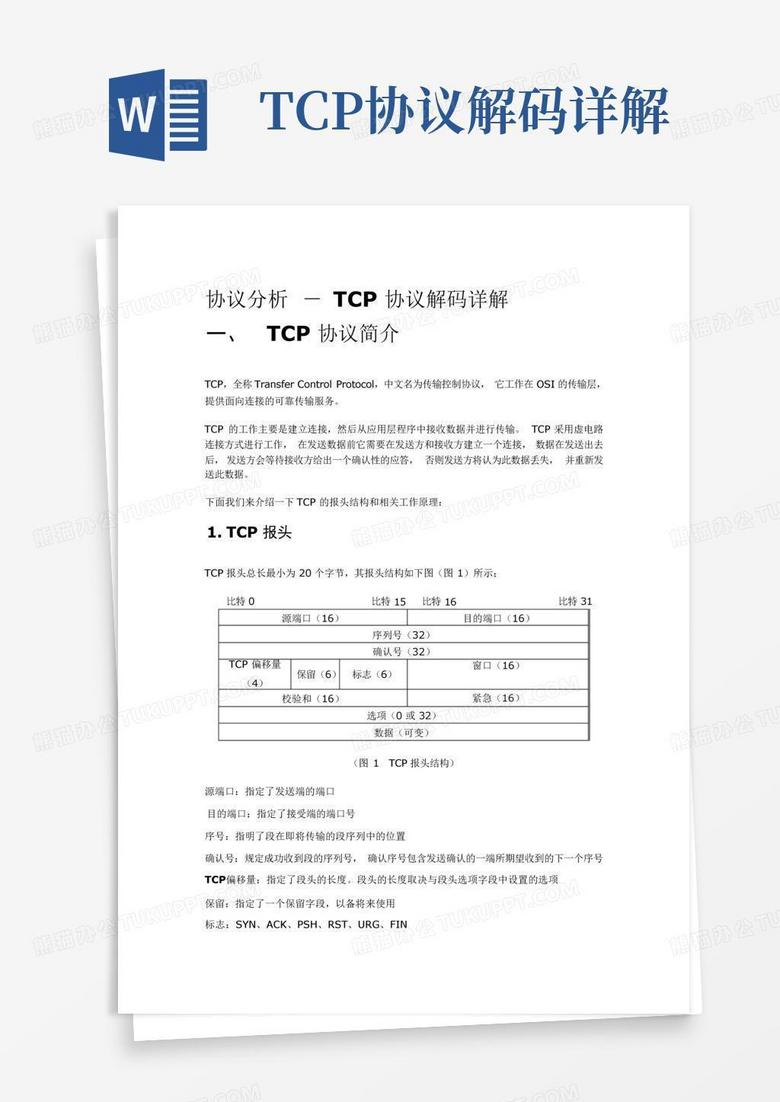 tcp协议解码详解Word模板下载 编号lpkdvjdk 熊猫办公