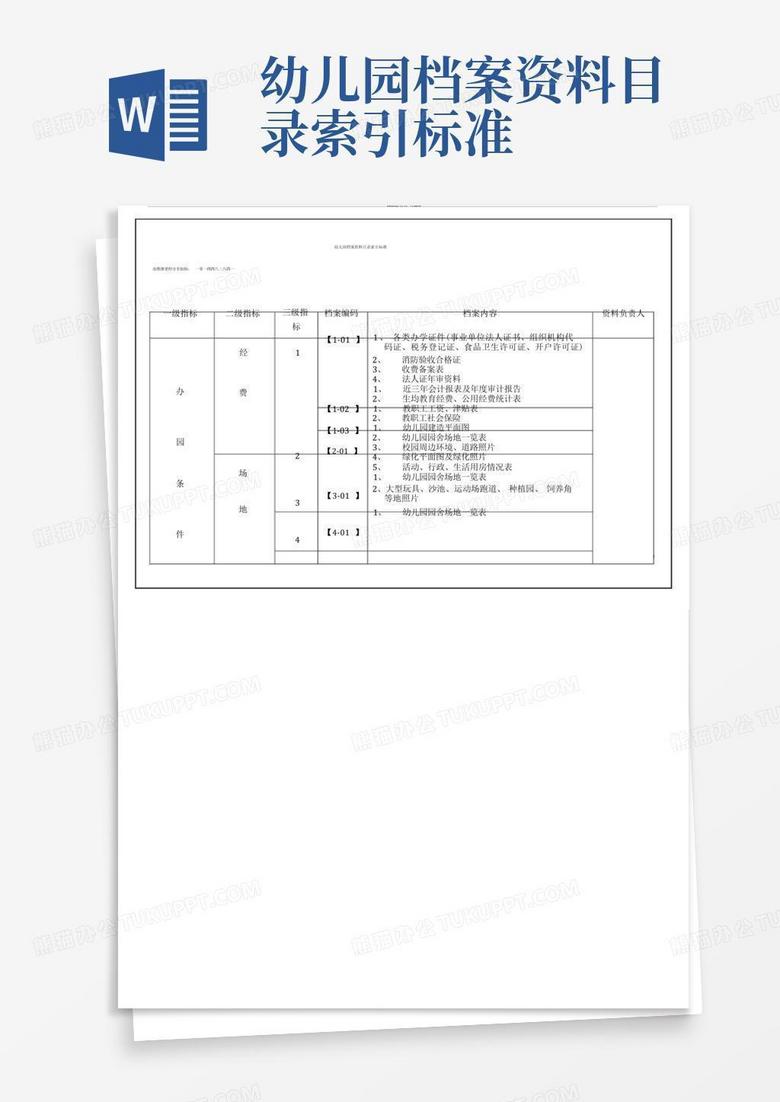 幼儿园档案资料目录索引标准 Word模板下载 编号qnmzpyyj 熊猫办公