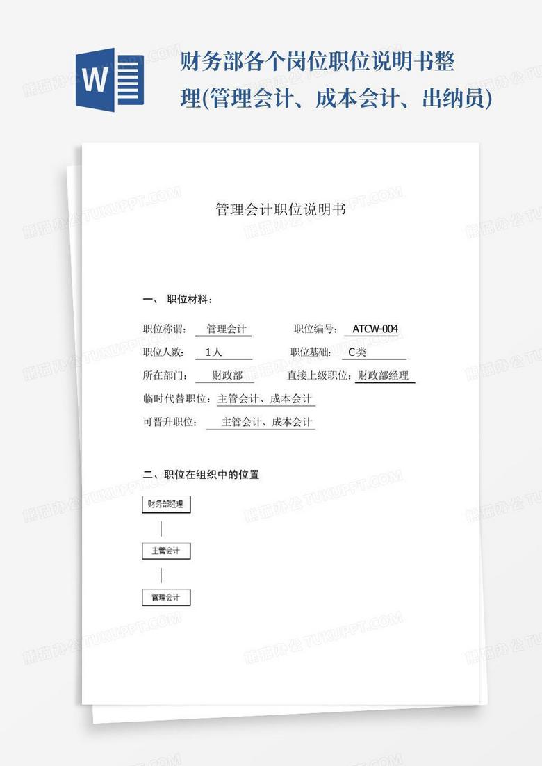 财务部各个岗位职位说明书整理 管理会计成本会计出纳员 Word模板下载 编号lndyewvg 熊猫办公