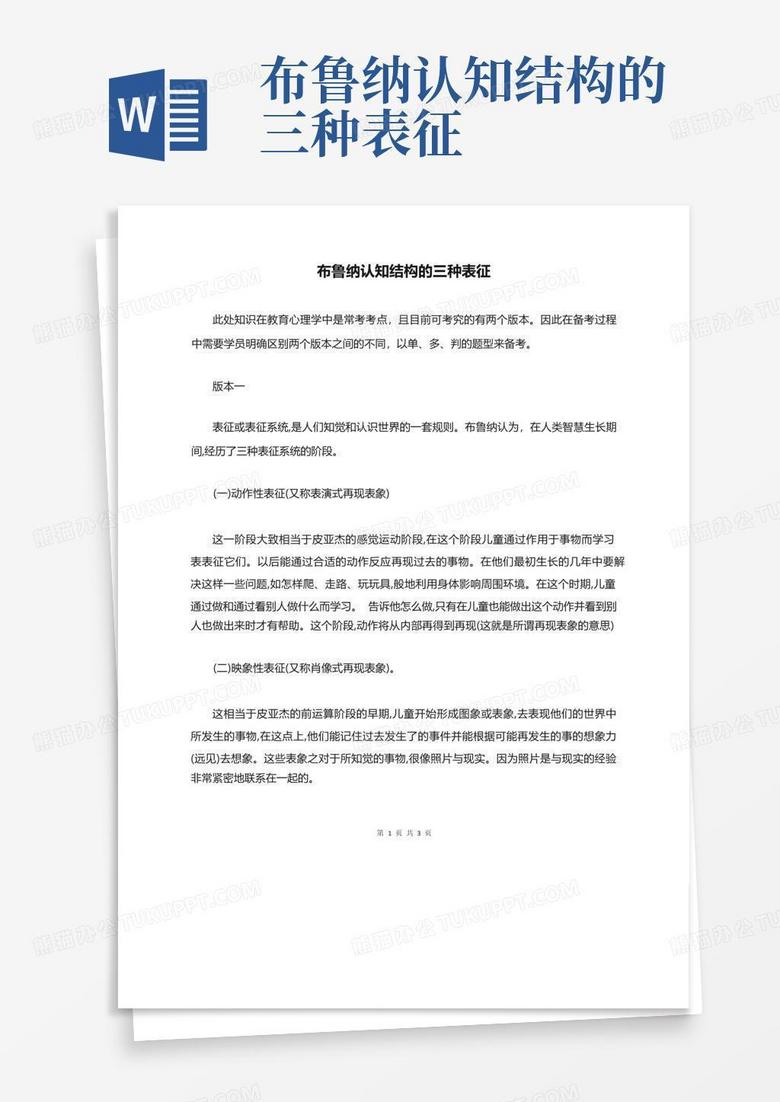 布鲁纳认知结构的三种表征Word模板下载 编号lgyazprr 熊猫办公