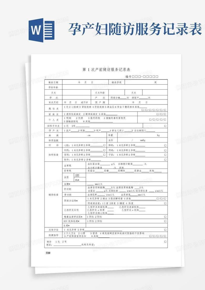 孕产妇随访服务记录表Word模板下载 编号qyvjjakj 熊猫办公