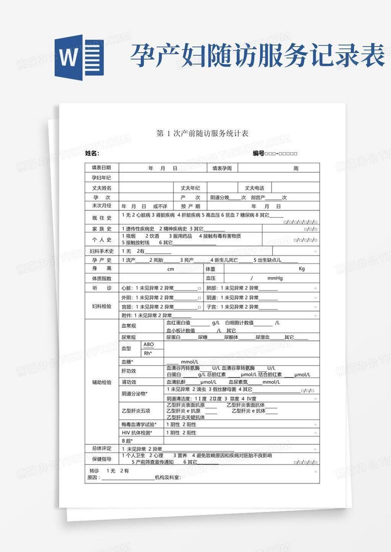 孕产妇随访服务记录表Word模板下载 编号lpkwpoyj 熊猫办公