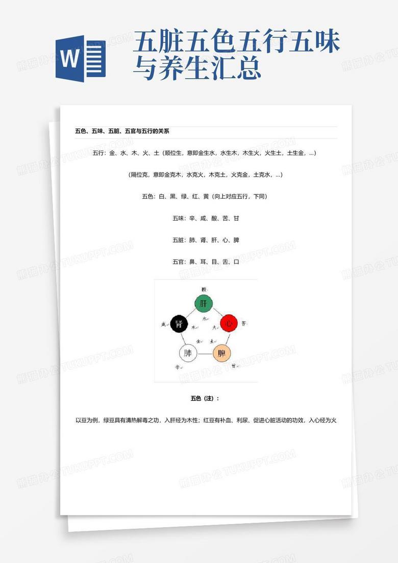 五脏五色五行五味与养生汇总Word模板下载 编号lzwzproa 熊猫办公