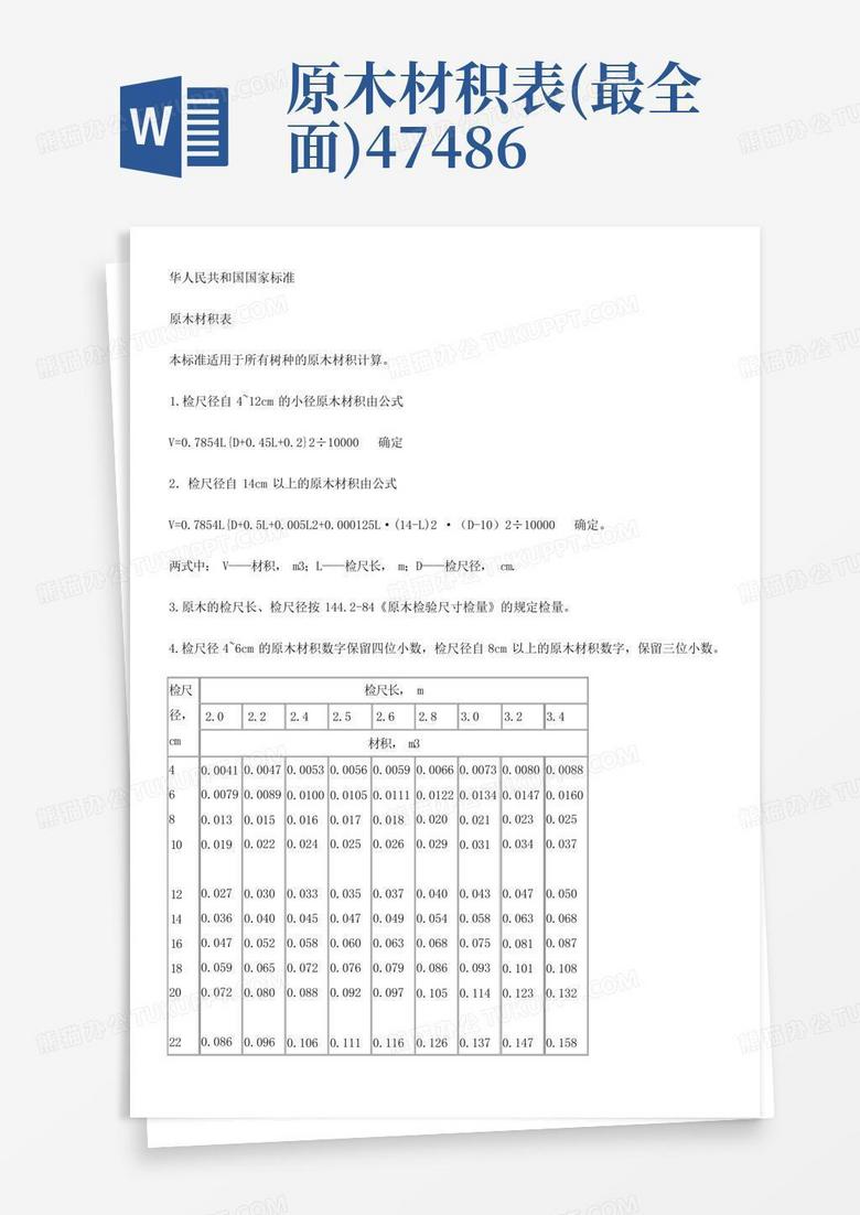 原木材积表 最全面 47486Word模板下载 编号qrbjokrv 熊猫办公
