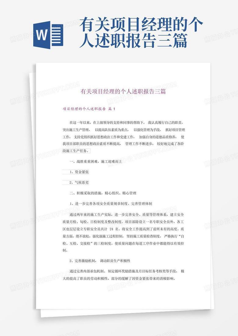 有关项目经理的个人述职报告三篇Word模板下载 编号qdmnonjv 熊猫办公