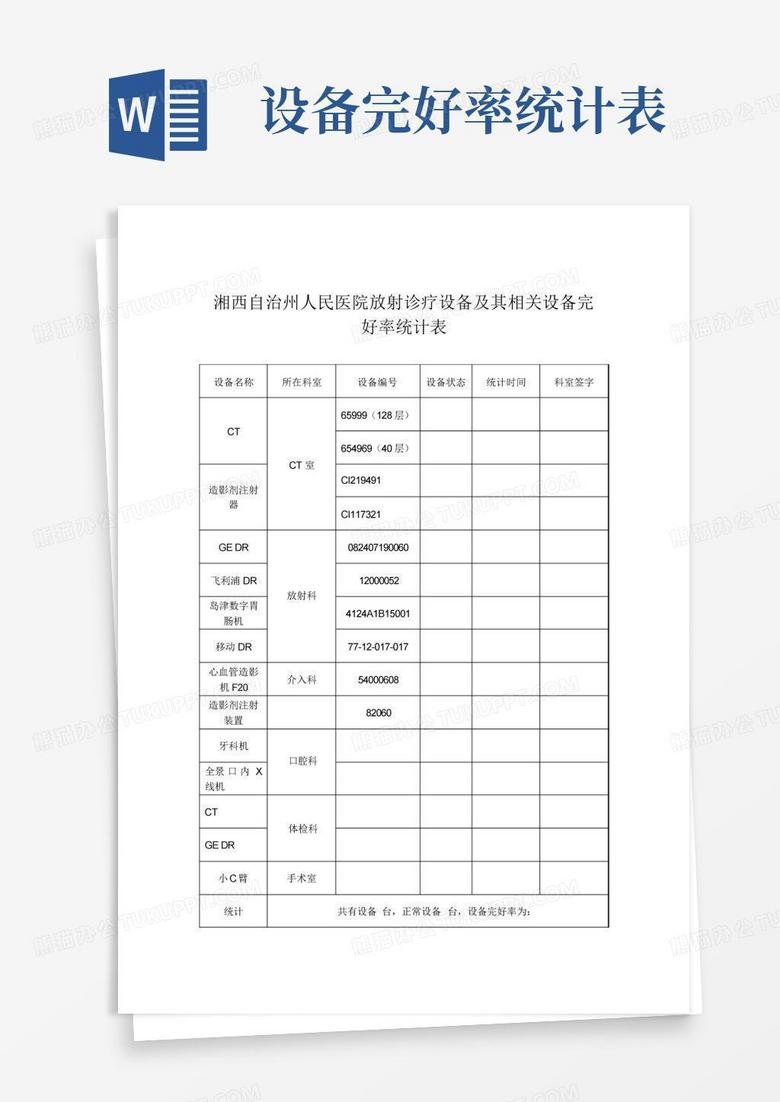 设备完好率统计表Word模板下载 编号lpzvjwab 熊猫办公