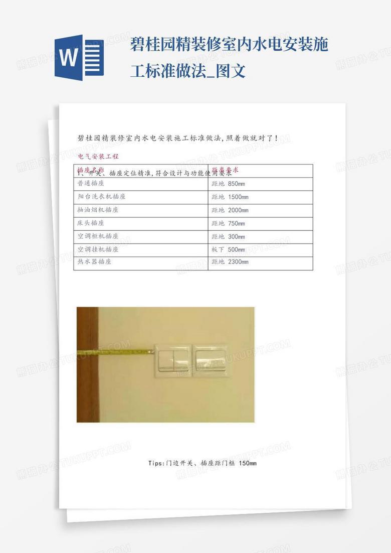 碧桂园精装修室内水电安装施工标准做法 图文Word模板下载 编号qyveymex 熊猫办公