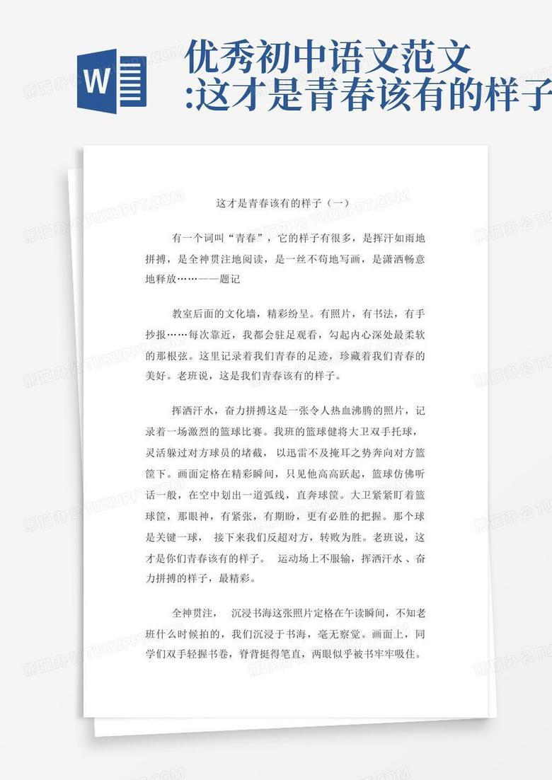 优秀初中语文范文 这才是青春该有的样子Word模板下载 编号qkmkggox 熊猫办公