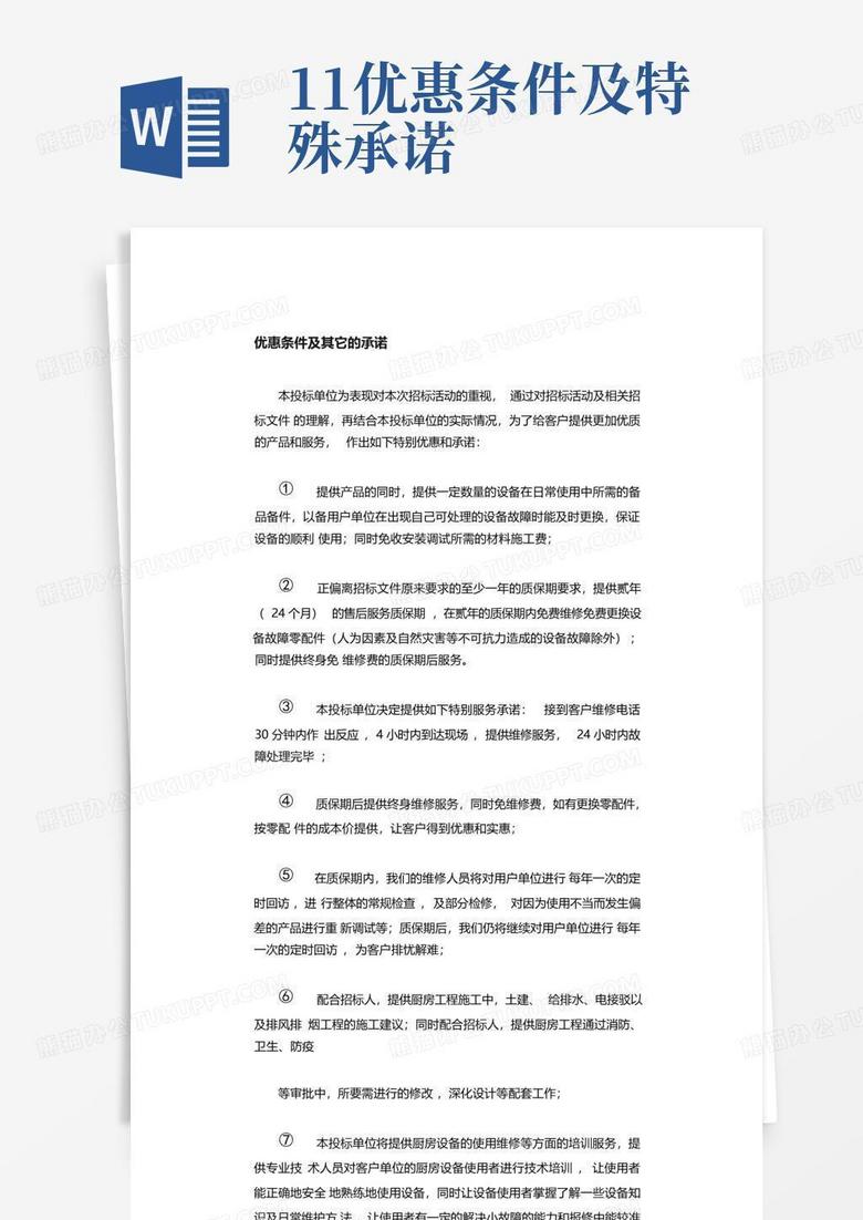 11优惠条件及特殊承诺Word模板下载 编号qpkogpde 熊猫办公