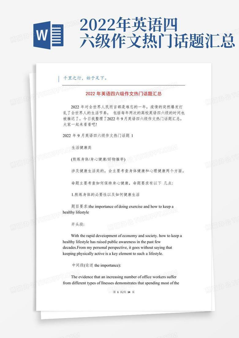 2022年英语四六级作文热门话题汇总Word模板下载 编号qgyxerbn 熊猫办公
