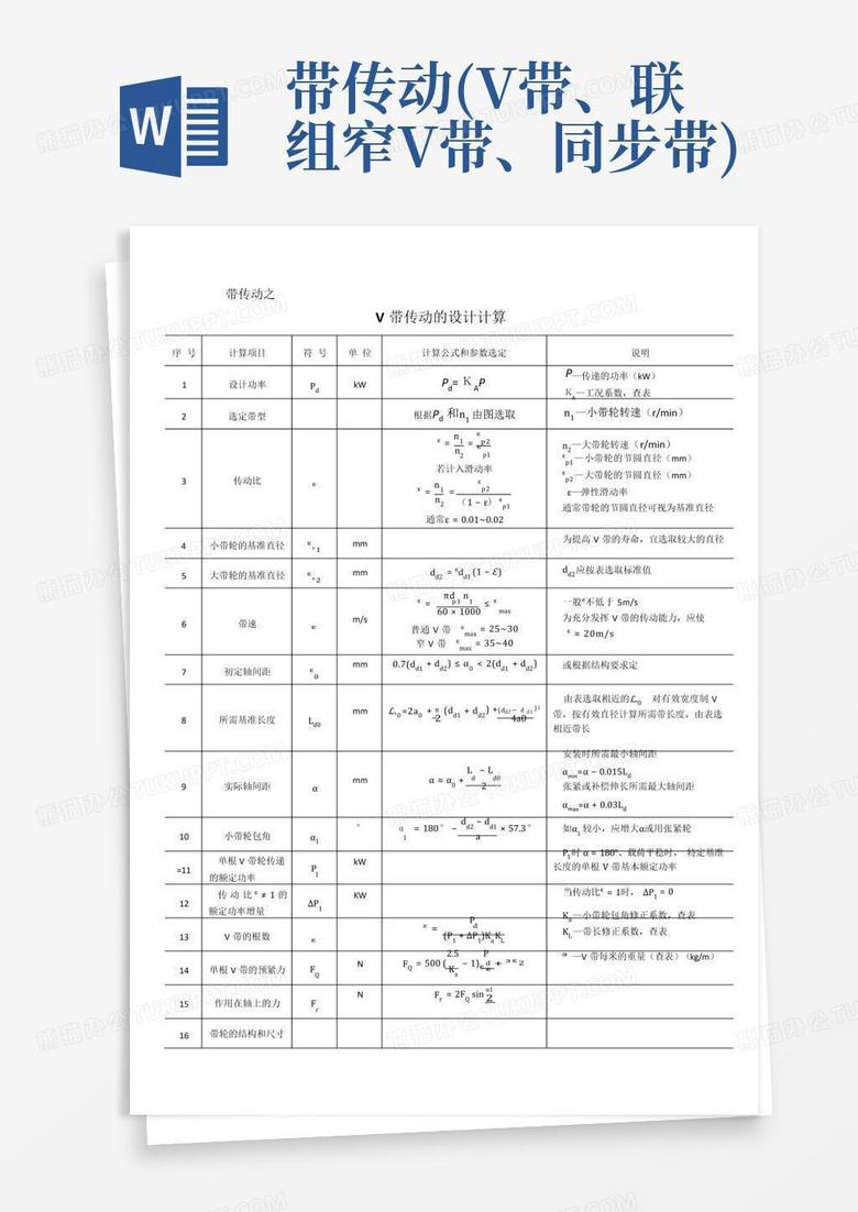 带传动 v带联组窄v带同步带 Word模板下载 编号leyepjwe 熊猫办公