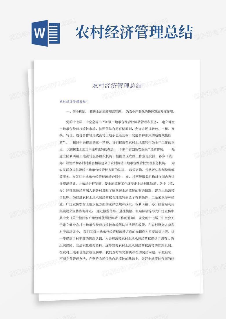 农村经济管理总结Word模板下载 编号laymmrvx 熊猫办公