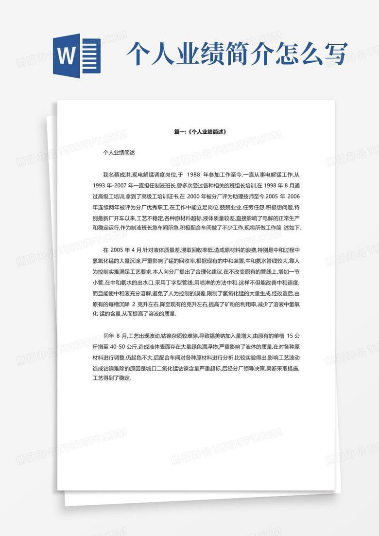 个人业绩简介怎么写Word模板下载 编号lpknvpxp 熊猫办公